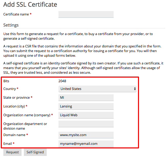 Generating An Ssl Certificate Signing Request Csr In Plesk Liquid Web